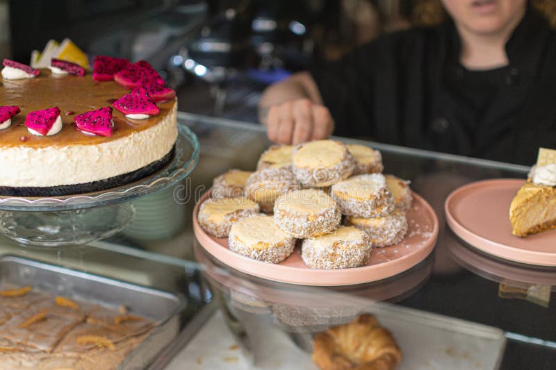 Assorted Pastries and Desserts on Display at a Bakery Counter Stock ...