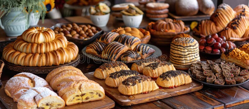 Assorted Pastries Displayed on Table Stock Image - Image of table ...