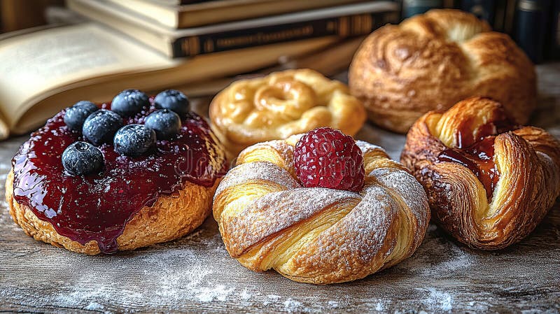 Assorted Pastries with Fruit Toppings Stock Illustration - Illustration ...