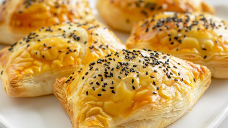 Plate of Pastries Topped with Cheese and Black Sesame Seeds Stock Image ...