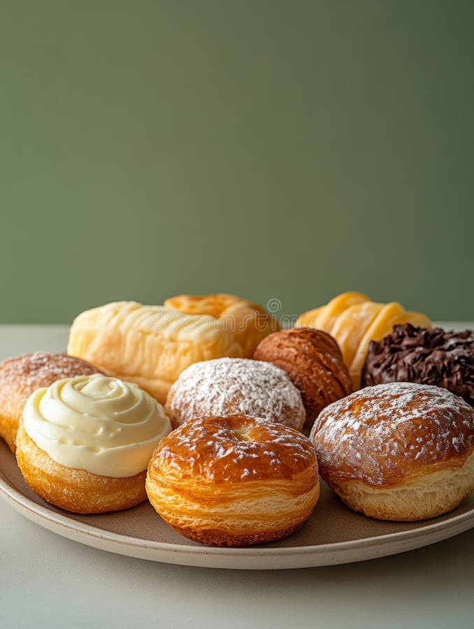 Assorted Pastries on a Plate with a Green Background. Stock Image ...