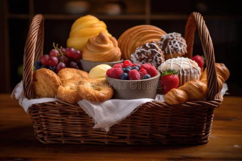 Assorted Pastries in a Rustic Wicker Basket Display Stock Illustration ...