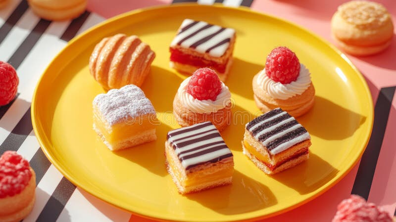 Assorted Pastries Yellow Plate Vibrant Colors Stock Photos - Free ...