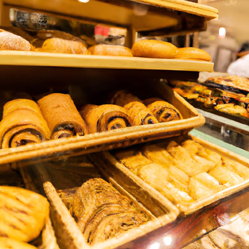 Assorted Pastry and Bread Arranged on Tray Selling at Bakery Shop Stock ...