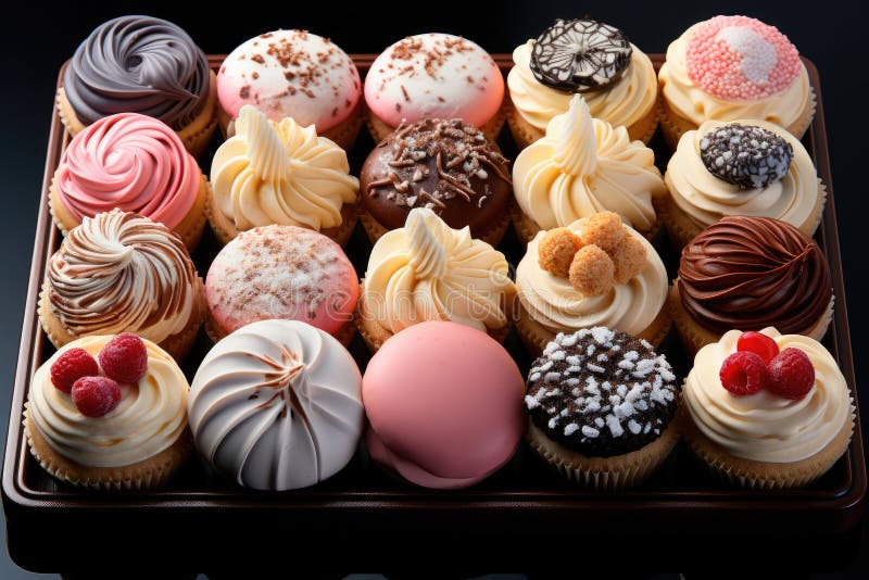 Assorted Pastry Cakes in a Box Stock Illustration - Illustration of ...