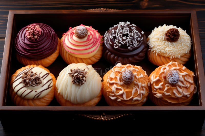 Assorted Pastry Cakes in a Box Stock Illustration - Illustration of ...