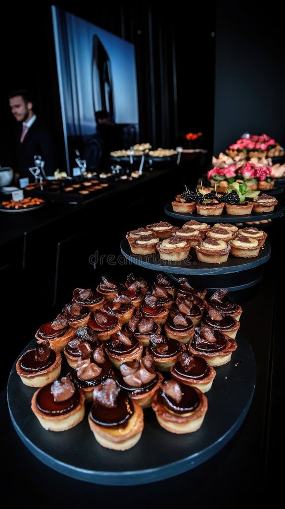 Assorted Pastry Display with Chocolate Desserts and Fruit Toppings at a ...