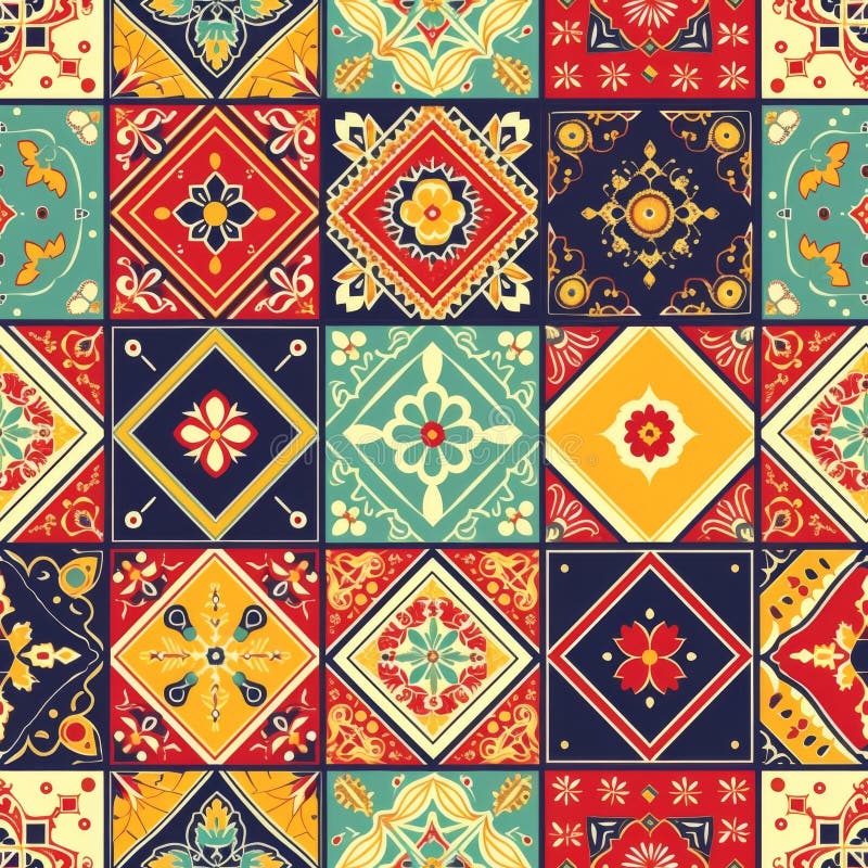Assorted Patchwork of Latin Cultural Patterns in Bold Colors Stock ...