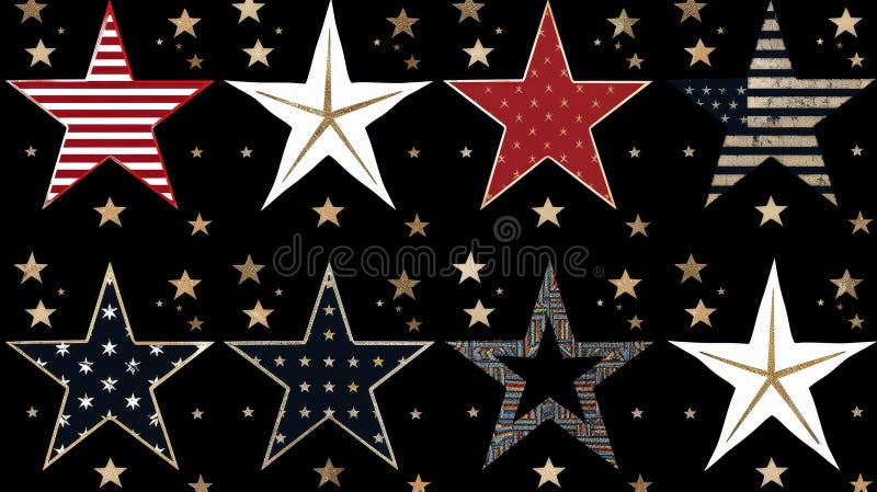 Assorted Patriotic Star Patterns on a Black Background Stock Photo ...