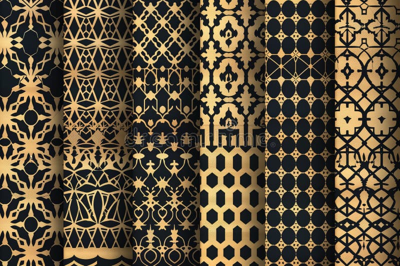 Assorted Patterns on Black Background Stock Image - Image of wallpaper ...