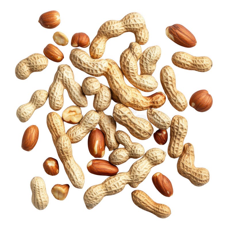 Assorted Peanuts and Walnuts with Shells on White Background Stock ...