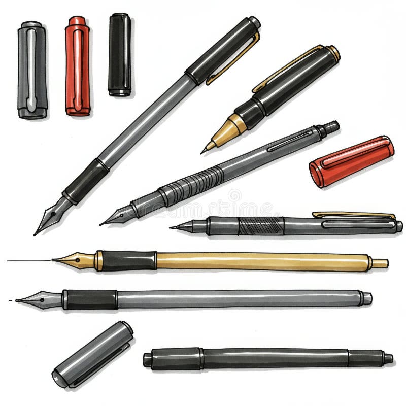 Assorted Pens and Writing Instruments Illustration Stock Illustration ...