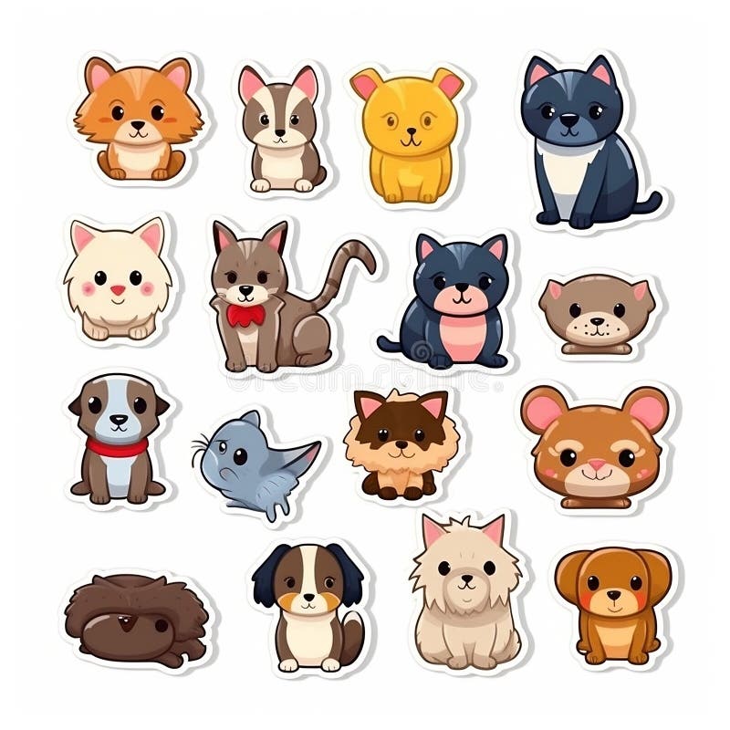 Assorted Pet Stickers on White Background. AI Stock Illustration ...