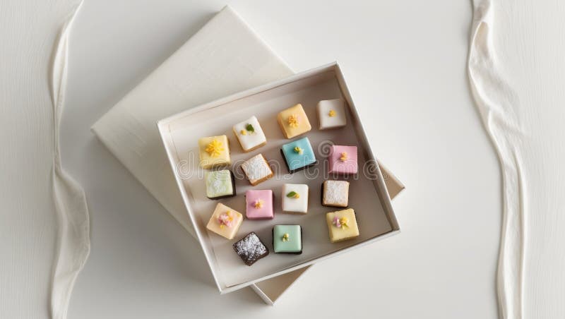 Assorted Petit Fours Collection in Box Top View. Stock Photo - Image of ...