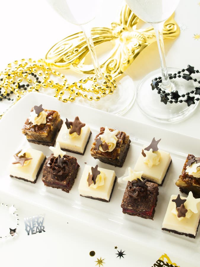 Assorted Petite Party Pastries Stock Image - Image of sparkling, black ...