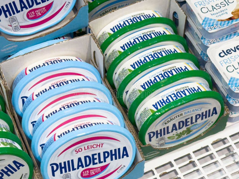 Assorted Philadelphia Cream Cheese Varieties in Refrigerator Display ...