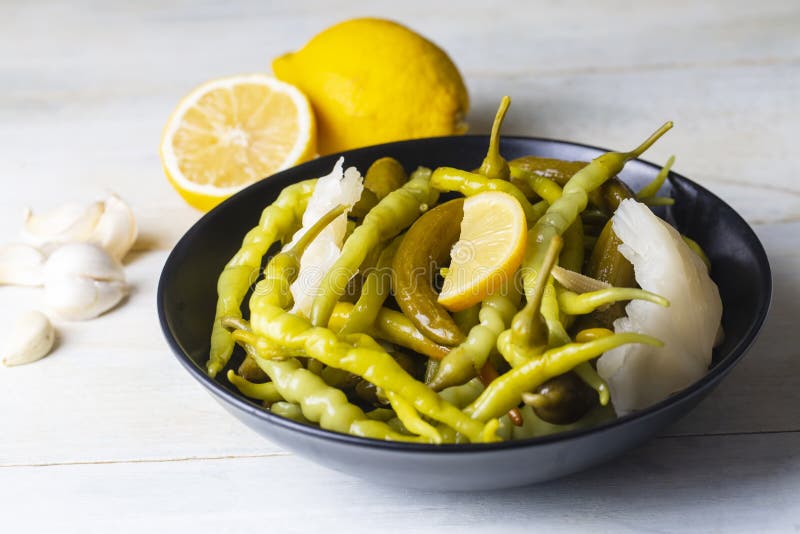Assorted Pickled Vegetables in Bowl Plate, Turkish Name Tursu Stock ...