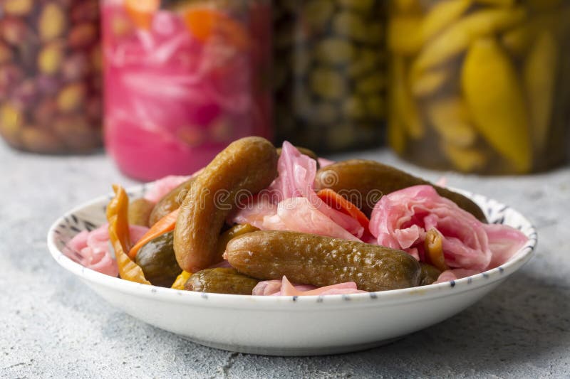Assorted Pickled Vegetables in Bowl Plate, Turkish Name Tursu Stock ...