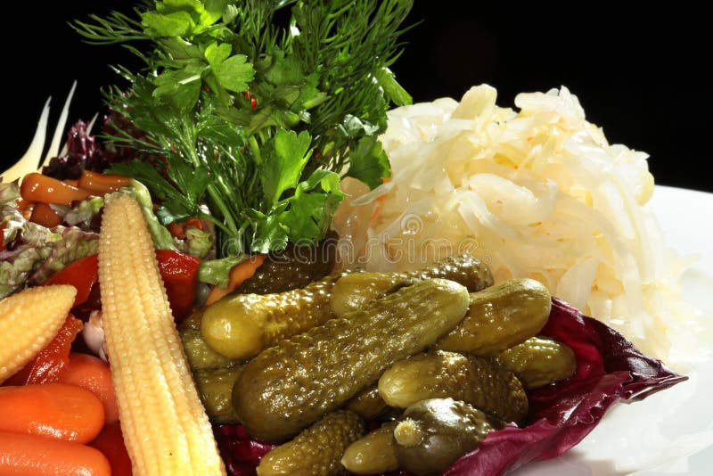 Assorted Pickles Vegetables Carrot, Chili, Radish in White Ceramic Bowl ...