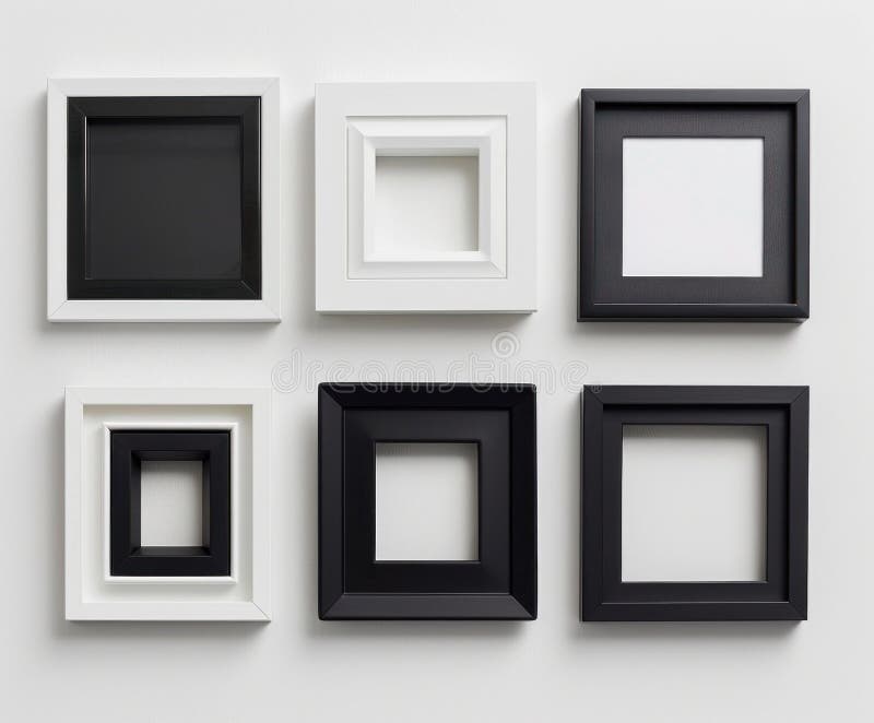 A Collection of Black and White Picture Frames Arranged Neatly Against ...