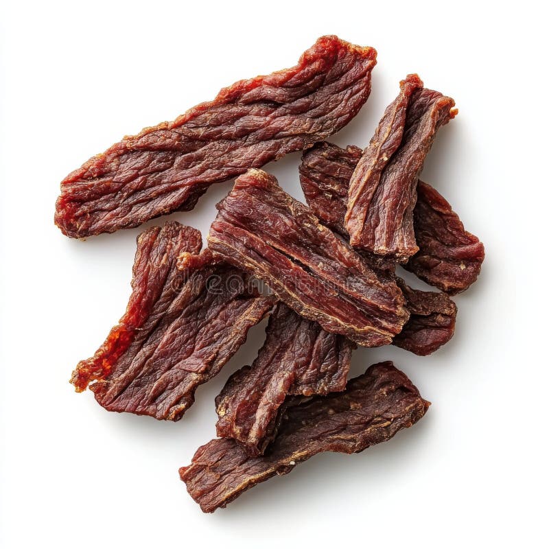 Assorted Pieces of Natural Beef Jerky on a White Background Stock ...