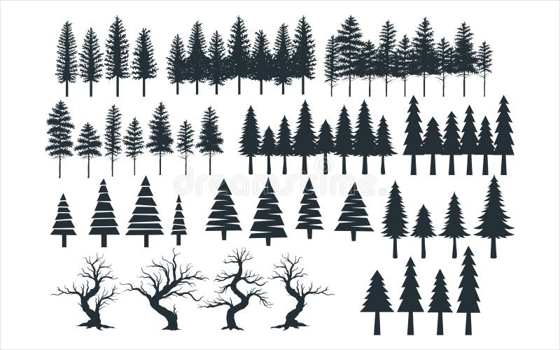 Assorted Pine Tree Vector Graphic Design Template Set for Sticker ...
