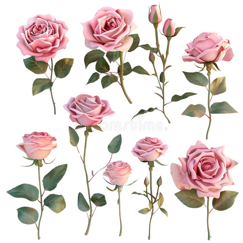 Assorted Pink Roses on White Background Render Ultra, Generative AI ...