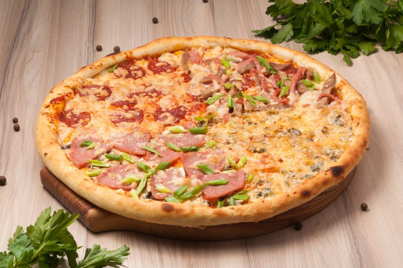 Assorted Pizza with Different Fillings Cheeses, Ham, Pepperoni, Four ...