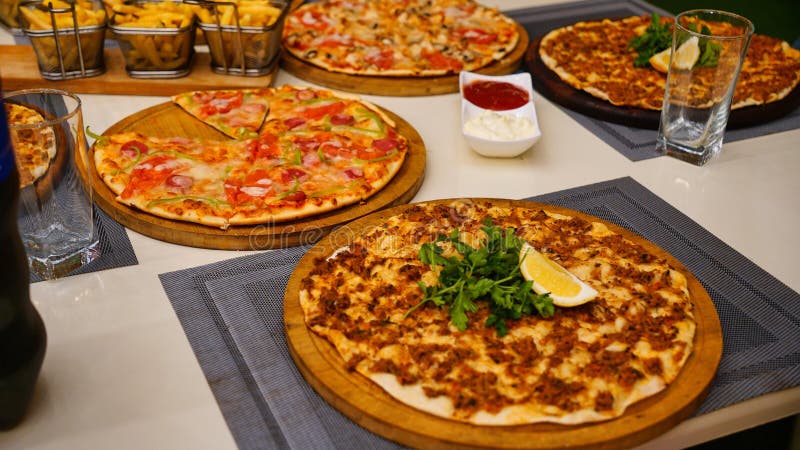 Assorted Pizza on White Tabletop Stock Photo - Image of fast, wood ...