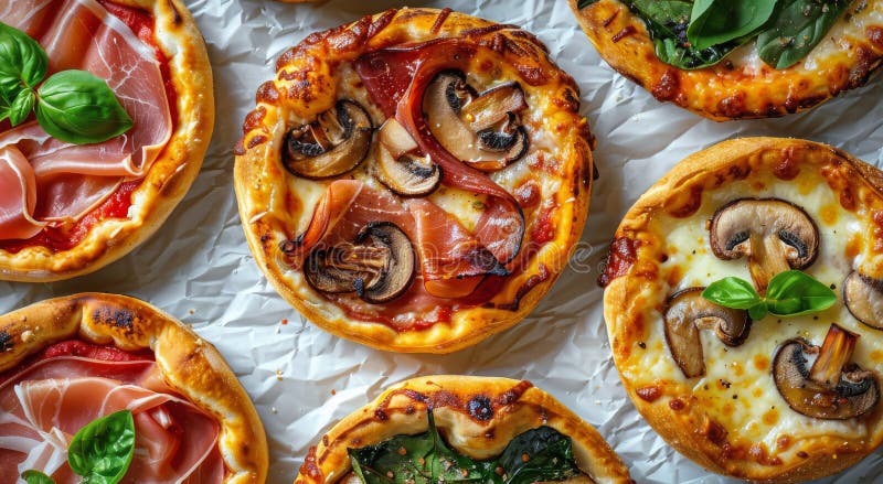 Assorted Pizzas Arranged on Paper Stock Photo - Image of italian ...