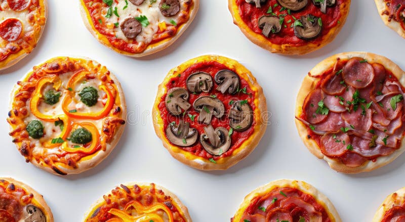 Assorted Pizzas Arranged on White Surface Stock Photo - Image of ...