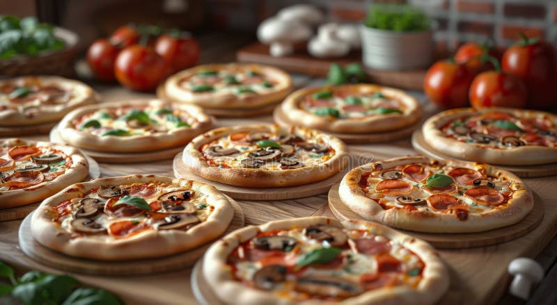 Assorted Pizzas on Wooden Table Stock Image - Image of crust, homemade ...