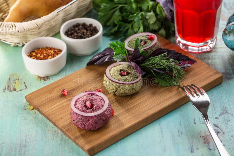 Assorted Pkhali Traditional Georgian Dish with Walnut on Blue Wooden ...