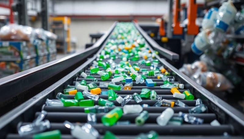 Assorted Plastic Bottles on a Conveyor in a Recycling Center Stock ...