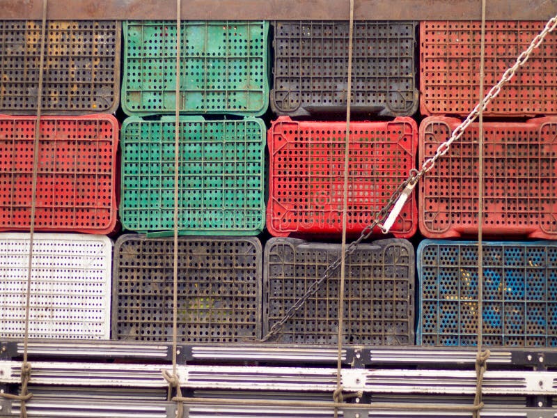 Assorted Plastic Crates on a Truck Stock Photo - Image of dirty, goods ...