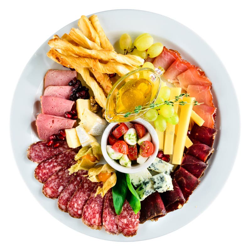 Assorted Plate with Meat, Bread, Cheese, Grapes, Stock Photo - Image of ...