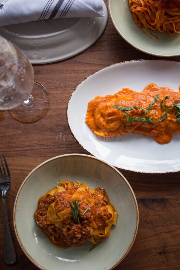 Assorted Plates of Pasta on a Table Stock Image - Image of hearty ...