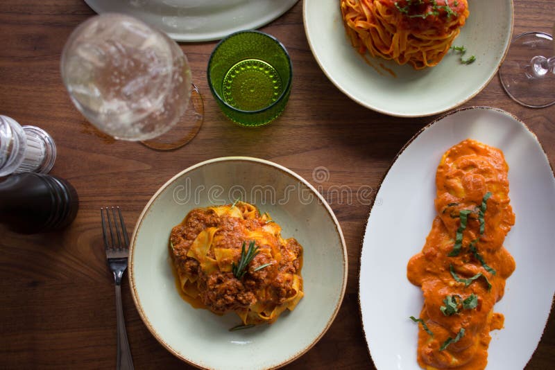 Assorted Plates of Pasta on a Table Stock Photo - Image of italian ...