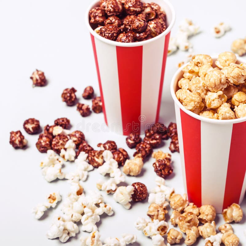 Assorted Popcorn Set in Paper Striped White Red Cup Stock Photo - Image ...