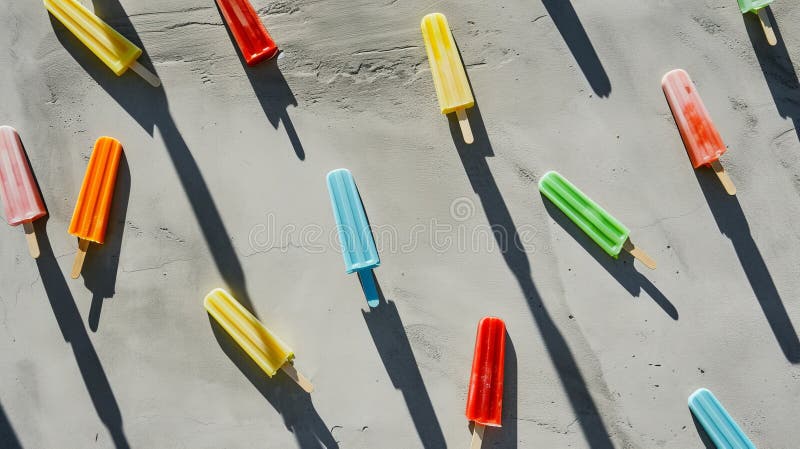 Assorted Popsicles with Long Shadows on Concrete Stock Photo - Image of ...