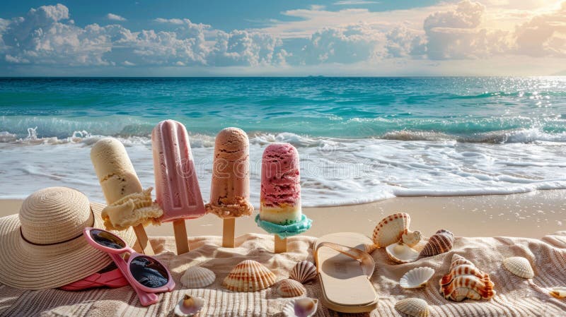 Assorted Popsicles Melt Under the Sun on a Sandy Beach Adorned with ...