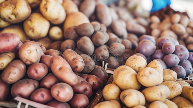 Assorted Potatoes in Different Colors and Varieties Displayed at Market ...