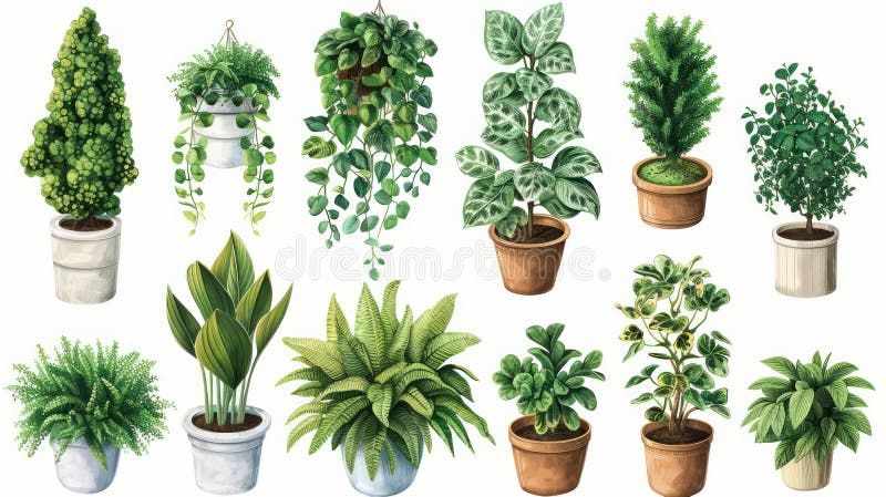 Assorted Potted House Plants - Top View Isolated Template for Interior ...