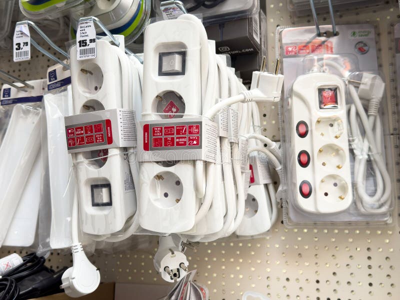 Assorted Power Strips and Extensions on Display in Hardware Store ...