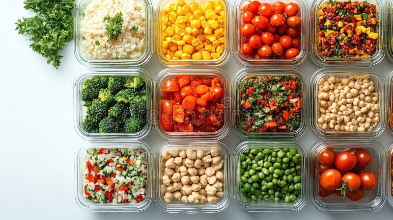 Assorted Pre-portioned Healthy Ingredients in Clear Plastic Containers ...