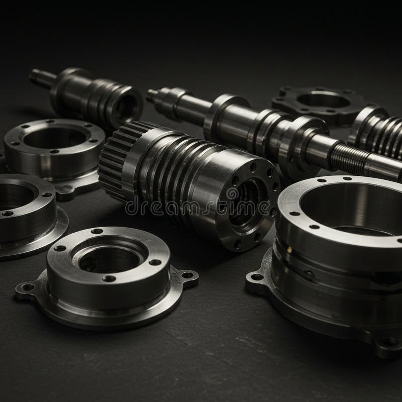 Assorted Precision Metal Components Showcased on a Dark Surface ...