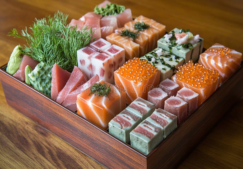 Assorted Premium Sushi Platter, Sashimi, Cubes & Roe High Quality Image ...