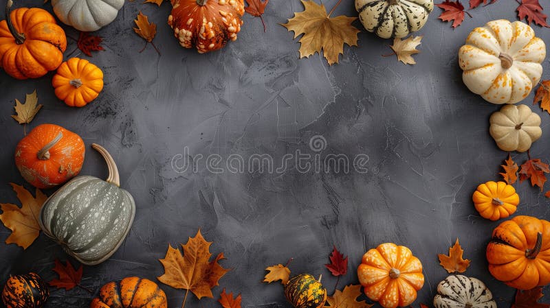 Assorted Pumpkins Placed Around the Perimeter of a Dark Background ...