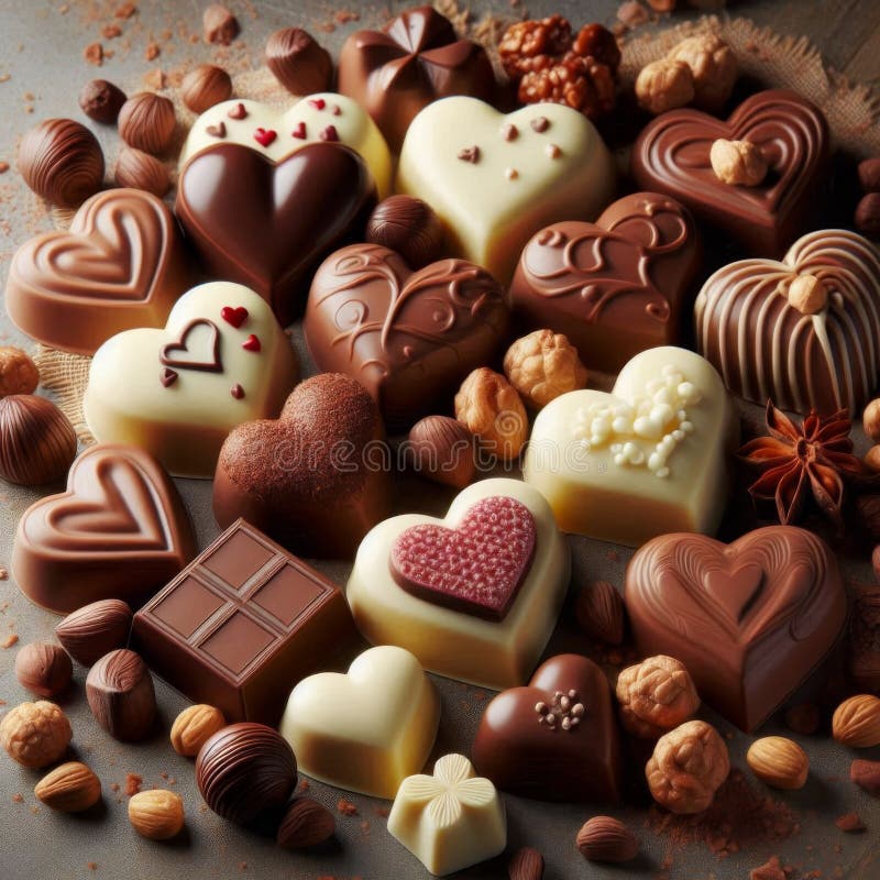 Assorted Pure, Milk, and White Chocolate Hearts, Perfect for Gifting or ...