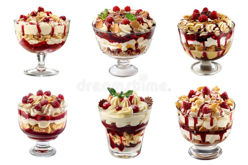 Assorted Raspberry and Cream Dessert Trifles in Glass Bowls Stock Photo ...